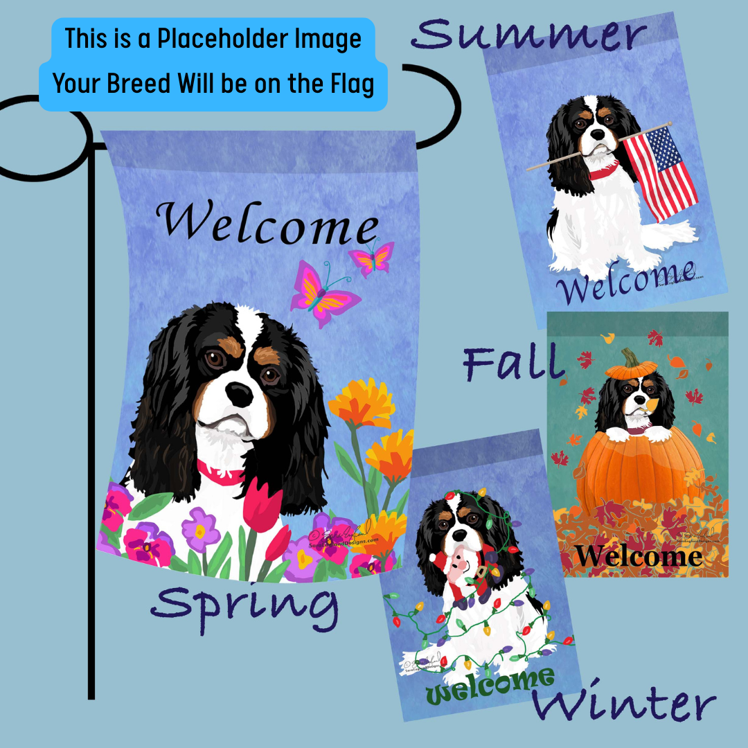 Keeshond Four Seasons Flag Set - Set of 4 Flags - One Predetermined De ...