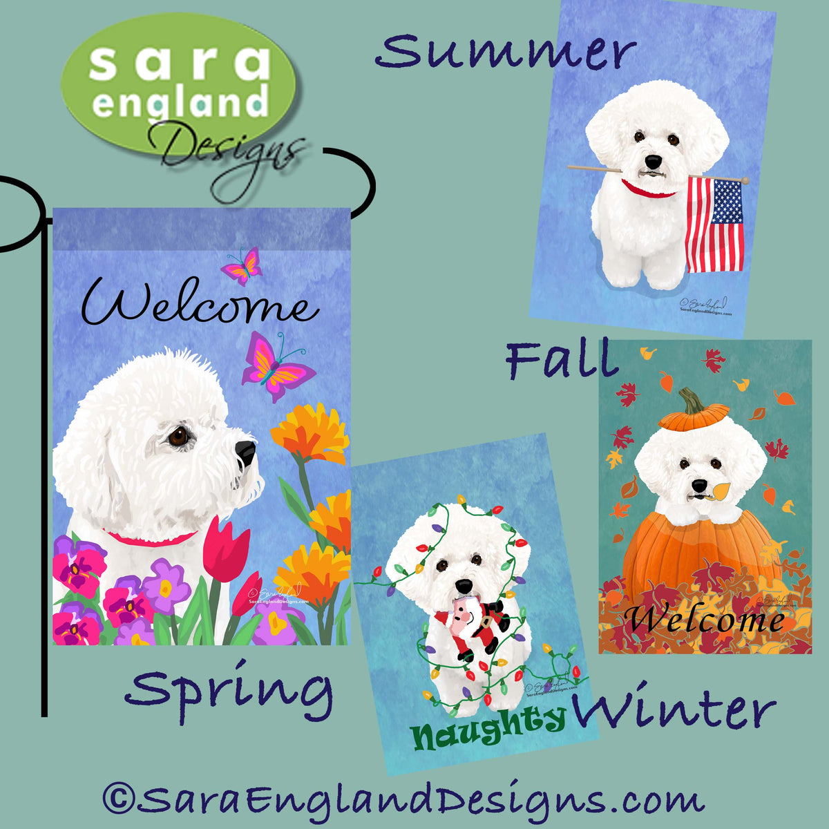 Bichon Frise Four Seasons Flag Set - Set of 4 Flags - One Predetermine ...
