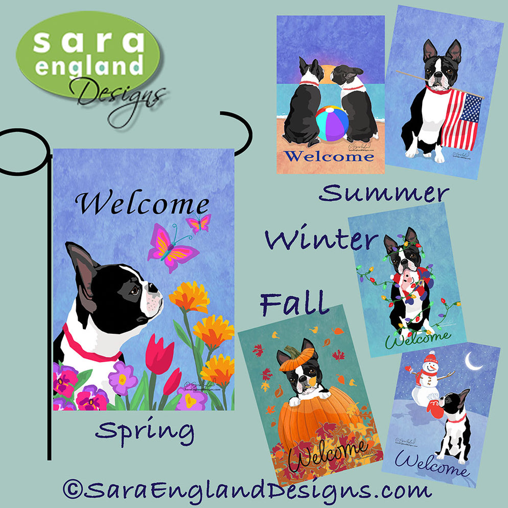 Boston Terrier Four Seasons Flag Set - Set of 4 Flags - One Predetermi ...