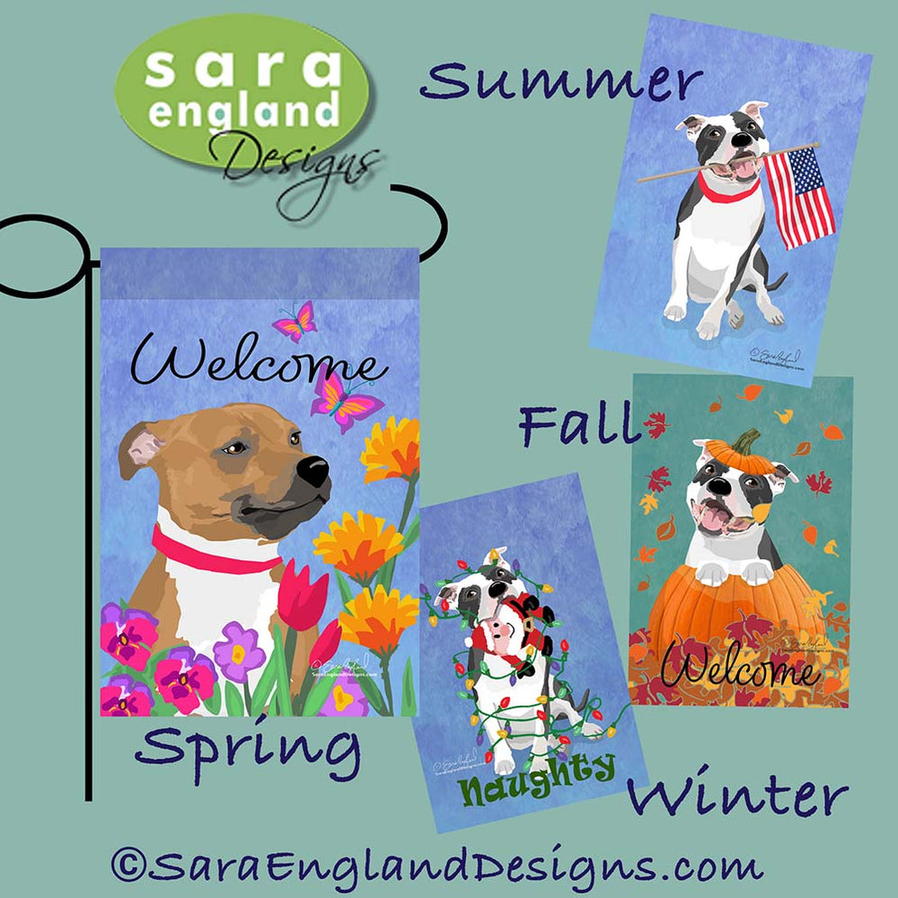 Staffordshire Bull Terrier Four Seasons Flag Set - Set of 4 Flags - On ...